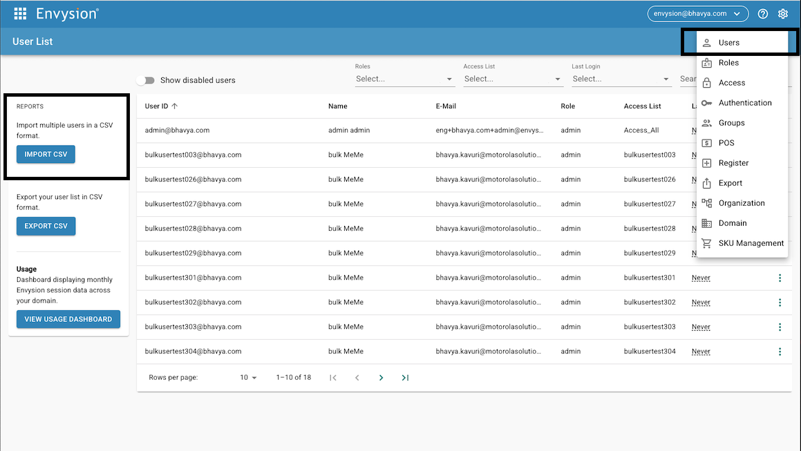 Bulk User Creation thru CSV Import - Envysion Learning
